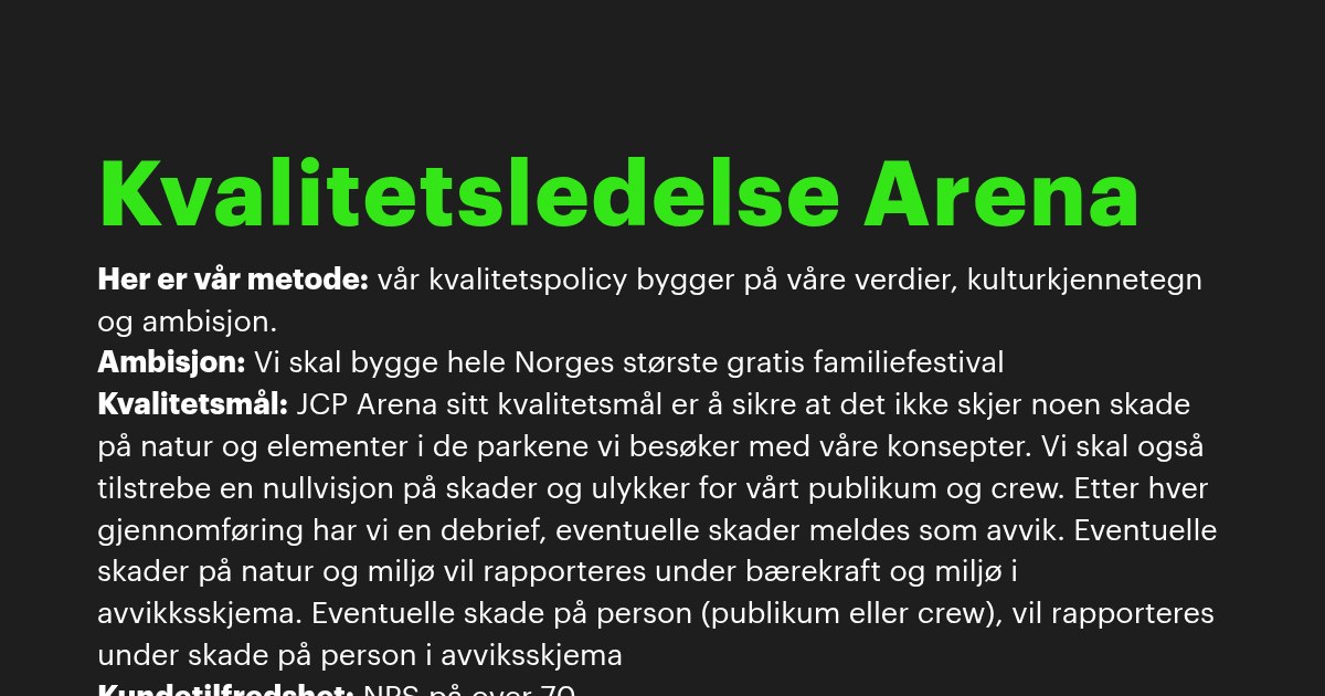 Kvalitetsledelse Arena